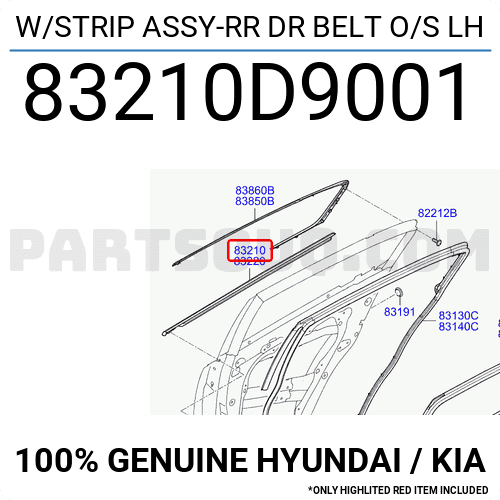 W/STRIP ASSY-RR DR BELT O/S LH 83210D9001 | Hyundai / KIA Parts | PartSouq
