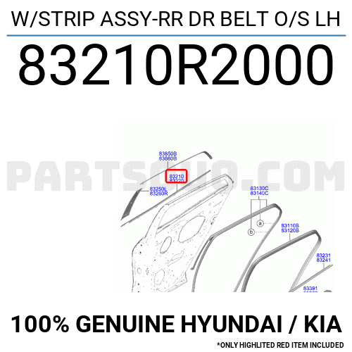 W/STRIP ASSY-RR DR BELT O/S LH 83210R2000 | Hyundai / KIA Parts | PartSouq