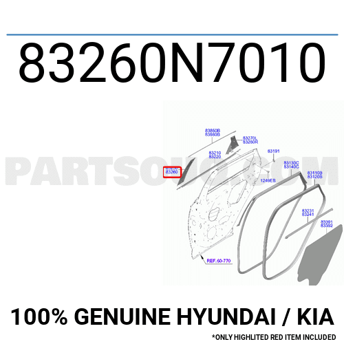 GARNISH ASSY - REAR DOOR FRAME, RH 83260N7010 | Hyundai / KIA Parts ...