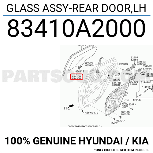 GLASS ASSY-REAR DOOR,LH 83410A2000 | Hyundai / KIA Parts | PartSouq