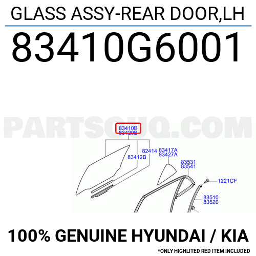GLASS ASSY-REAR DOOR,LH 83410G6001 | Hyundai / KIA Parts | PartSouq