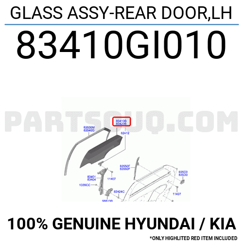 GLASS ASSY-REAR DOOR,LH 83410GI010 | Hyundai / KIA Parts | PartSouq