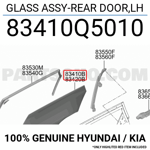 GLASS ASSY-REAR DOOR,LH 83410Q5010 | Hyundai / KIA Parts | PartSouq