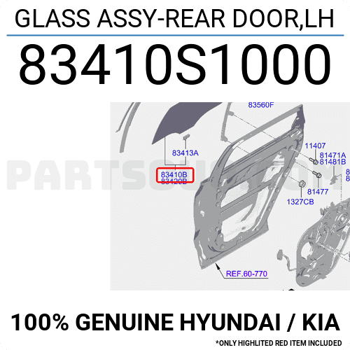 GLASS ASSY-REAR DOOR,LH 83410S1000 | Hyundai / KIA Parts | PartSouq