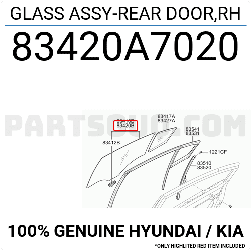 GLASS ASSY-REAR DOOR,RH 83420A7020 | Hyundai / KIA Parts | PartSouq