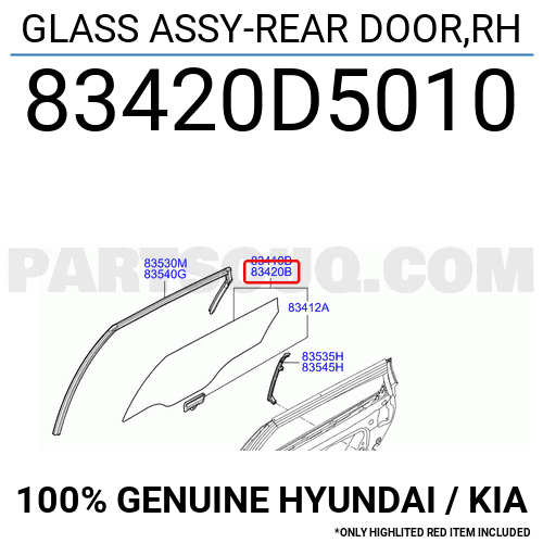 GLASS ASSY-REAR DOOR,RH 83420D5010 | Hyundai / KIA Parts | PartSouq