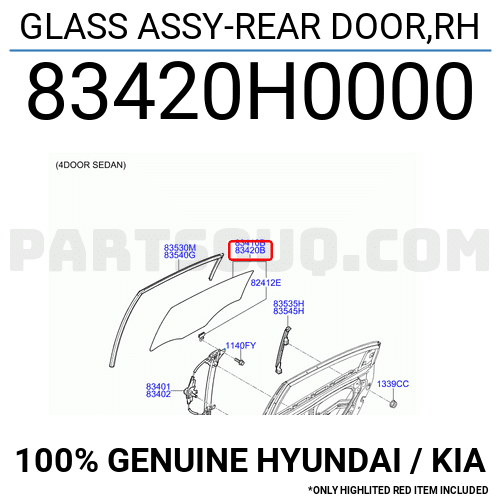 GLASS ASSY-REAR DOOR,RH 83420H0000 | Hyundai / KIA Parts | PartSouq