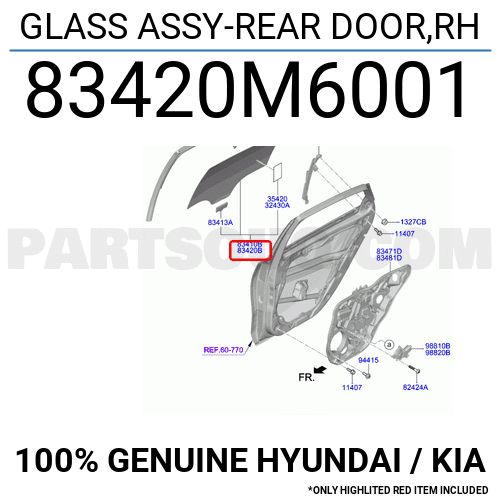 GLASS ASSY-REAR DOOR,RH 83420M6001 | Hyundai / KIA Parts | PartSouq