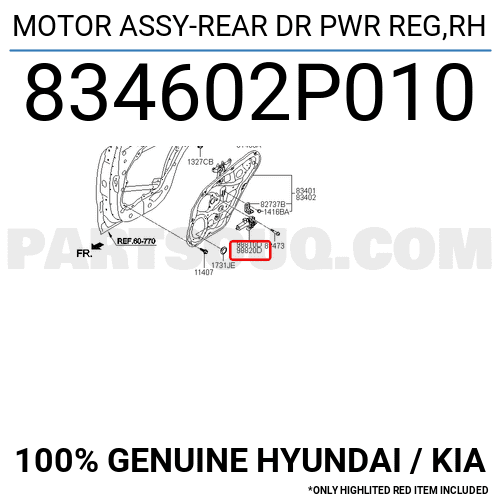 MOTOR ASSY-REAR DR PWR REG,RH 834602P010 | Hyundai / KIA Parts | PartSouq