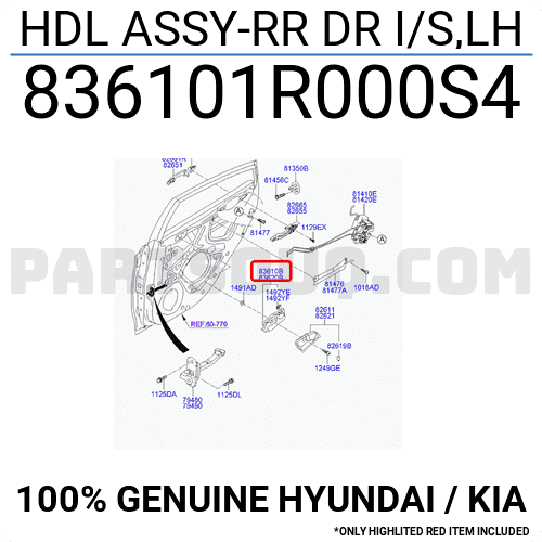 HDL ASSY-RR DR I/S,LH 836101R000S4 | Hyundai / KIA Parts | PartSouq