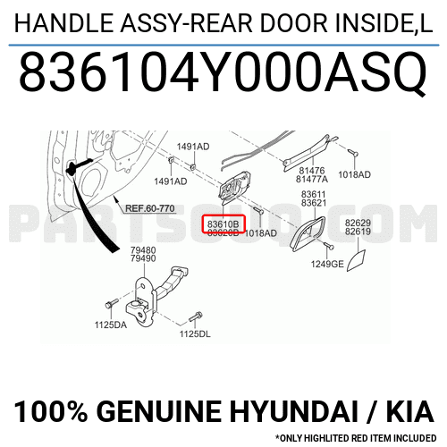 HANDLE ASSY-REAR DOOR INSIDE,L 836104Y000ASQ | Hyundai / KIA Parts ...