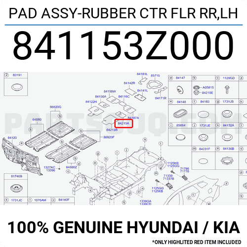 PAD ASSY-RUBBER CTR FLR RR,LH 841153Z000 | Hyundai / KIA Parts | PartSouq