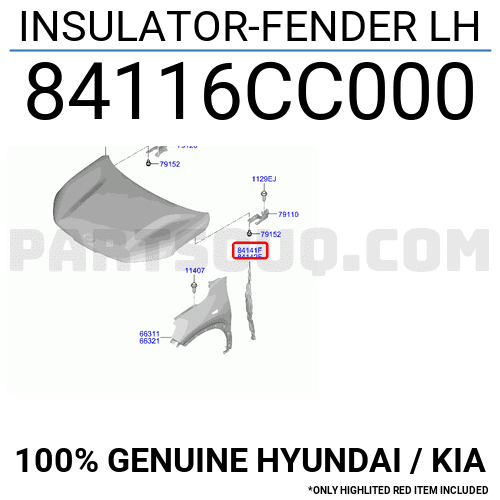 INSULATOR-FENDER LH 84116CC000 | Hyundai / KIA Parts | PartSouq