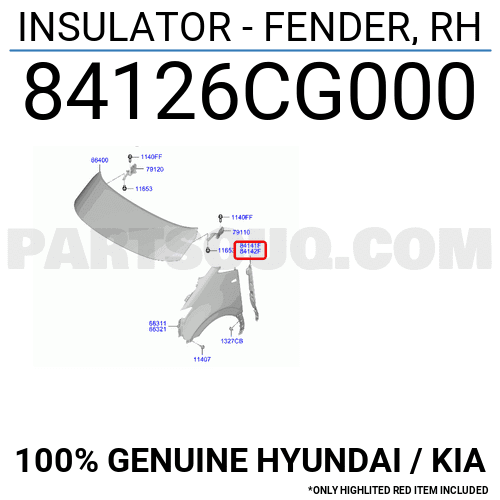 INSULATOR - FENDER, RH 84126CG000 | Hyundai / KIA Parts | PartSouq