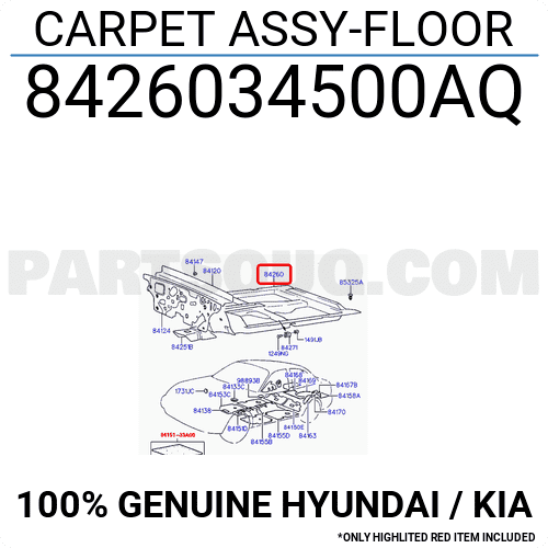 CARPET ASSY-FLOOR 8426034500AQ | Hyundai / KIA Parts | PartSouq