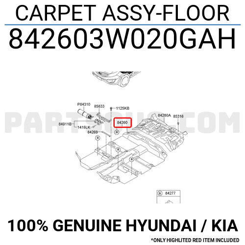 CARPET ASSY-FLOOR 842603W020GAH | Hyundai / KIA Parts | PartSouq