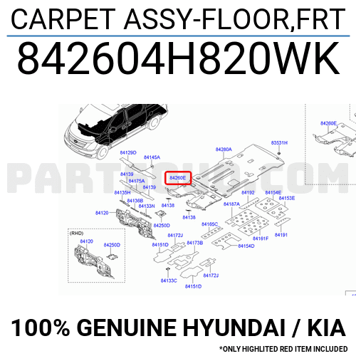 CARPET ASSY-FLOOR,FRT 842604H820WK | Hyundai / KIA Parts | PartSouq