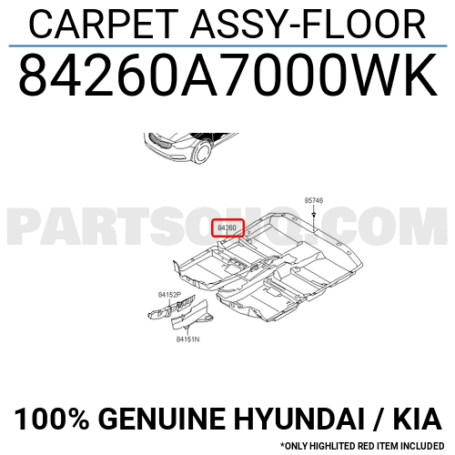 CARPET ASSY-FLOOR 84260A7000WK | Hyundai / KIA Parts | PartSouq