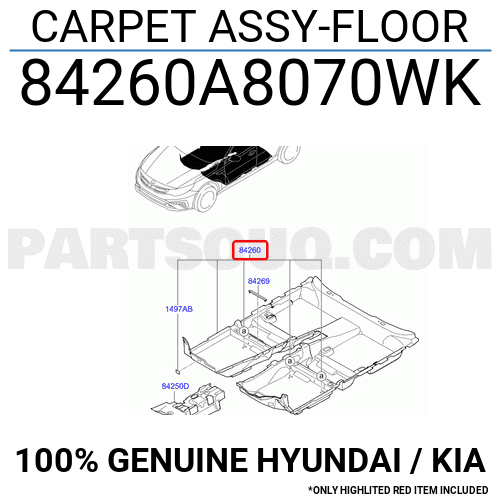 CARPET ASSY-FLOOR 84260A8070WK | Hyundai / KIA Parts | PartSouq