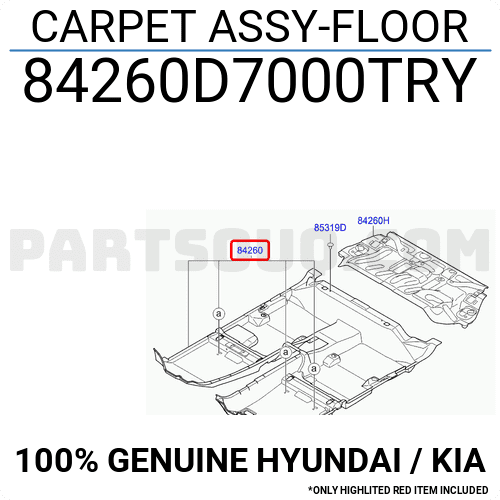 CARPET ASSY-FLOOR 84260D7000TRY | Hyundai / KIA Parts | PartSouq