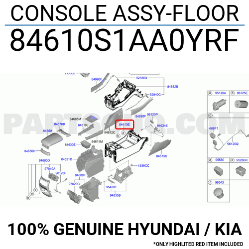 CONSOLE ASSY-FLOOR 84610S1AA0YRF | Hyundai / KIA Parts | PartSouq