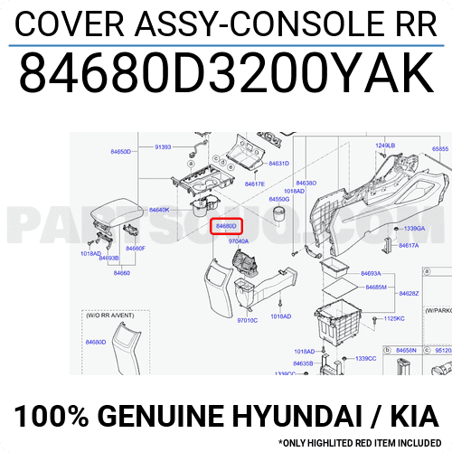 COVER ASSY-CONSOLE RR 84680D3200YAK | Hyundai / KIA Parts | PartSouq