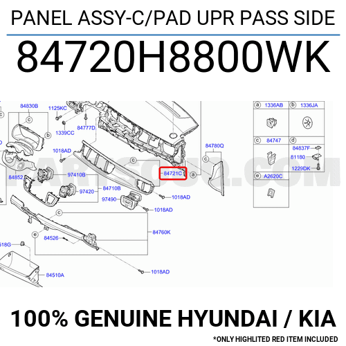 PANEL ASSY-C/PAD UPR PASS SIDE 84720H8800WK | Hyundai / KIA Parts ...