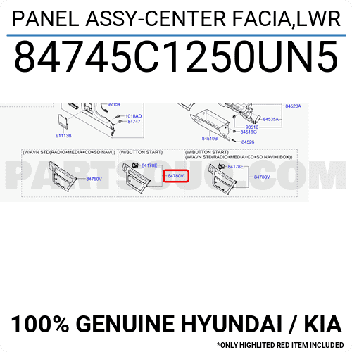 PANEL ASSY-CENTER FACIA,LWR 84745C1250UN5 | Hyundai / KIA Parts | PartSouq