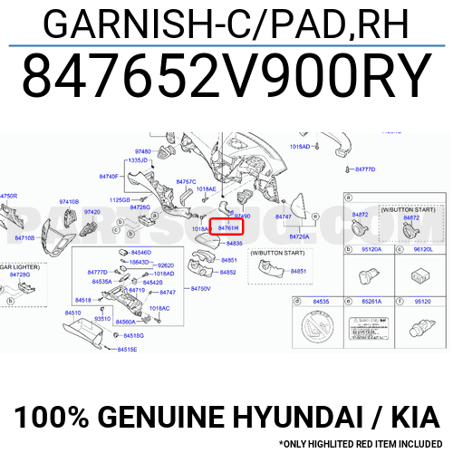 GARNISH-C/PAD,RH 847652V900RY | Hyundai / KIA Parts | PartSouq