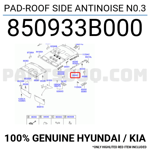 PAD-ROOF SIDE ANTINOISE N0.3 850933B000 | Hyundai / KIA Parts | PartSouq