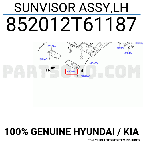 SUNVISOR ASSY,LH 852012T61187 | Hyundai / KIA Parts | PartSouq