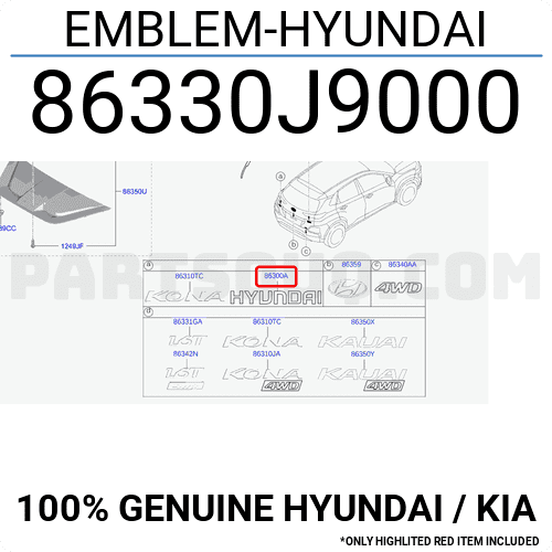 EMBLEM-HYUNDAI 86330J9000 | Hyundai / KIA Parts | PartSouq