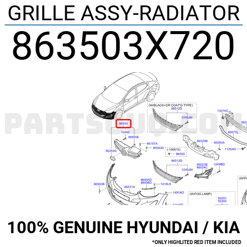 GRILLE ASSY-RADIATOR 863503X720 | Hyundai / KIA Parts | PartSouq