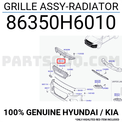 GRILLE ASSY-RADIATOR 86350H6010 | Hyundai / KIA Parts | PartSouq