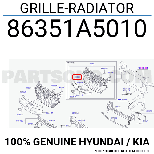 GRILLE-RADIATOR 86351A5010 | Hyundai / KIA Parts | PartSouq