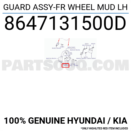 GUARD ASSY-FR WHEEL MUD LH 8647131500D | Hyundai / KIA Parts | PartSouq