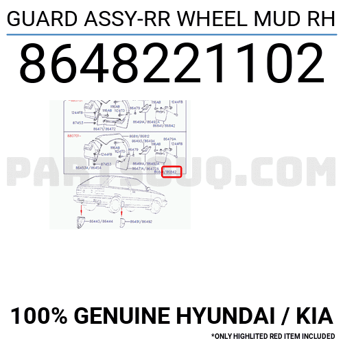 GUARD ASSY-RR WHEEL MUD RH 8648221102 | Hyundai / KIA Parts | PartSouq