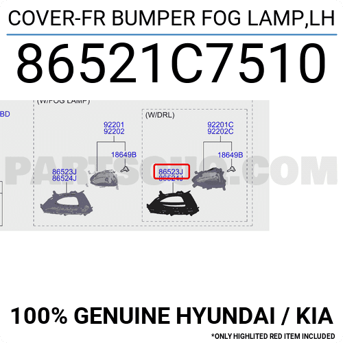 COVER-FR BUMPER FOG LAMP,LH 86521C7510 | Hyundai / KIA Parts | PartSouq