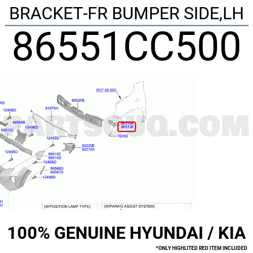 BRACKET-FR BUMPER SIDE,LH 86551CC500 | Hyundai / KIA Parts | PartSouq