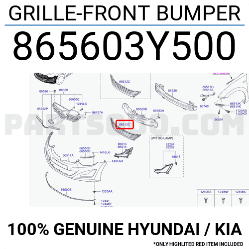 GRILLE-FRONT BUMPER 865603Y500 | Hyundai / KIA Parts | PartSouq
