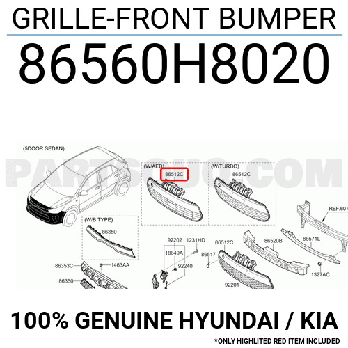 GRILLE-FRONT BUMPER 86560H8020 | Hyundai / KIA Parts | PartSouq