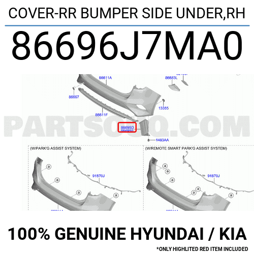COVER-RR BUMPER SIDE UNDER,RH 86696J7MA0 | Hyundai / KIA Parts | PartSouq