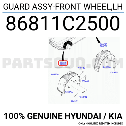 GUARD ASSY-FRONT WHEEL,LH 86811C2500 | Hyundai / KIA Parts | PartSouq