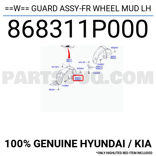 ==W== GUARD ASSY-FR WHEEL MUD LH 868311P000 | Hyundai / KIA Parts ...