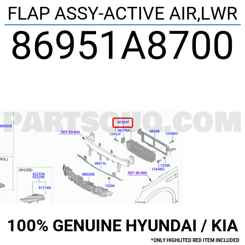 FLAP ASSY-ACTIVE AIR,LWR 86951A8700 | Hyundai / KIA Parts | PartSouq