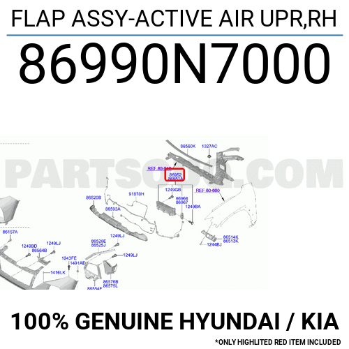 FLAP ASSY-ACTIVE AIR UPR,RH 86990N7000 | Hyundai / KIA Parts | PartSouq