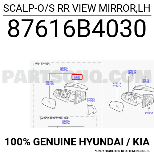 SCALP-O/S RR VIEW MIRROR,LH 87616B4030 | Hyundai / KIA Parts | PartSouq