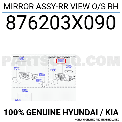 MIRROR ASSY-RR VIEW O/S RH 876203X090 | Hyundai / KIA Parts | PartSouq