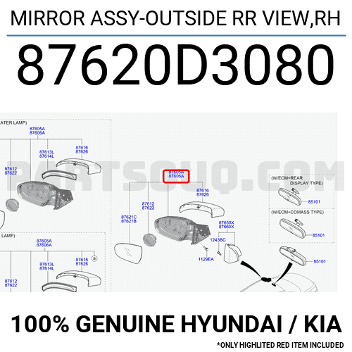 MIRROR ASSY-OUTSIDE RR VIEW,RH 87620D3080 | Hyundai / KIA Parts | PartSouq
