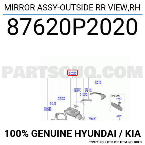 MIRROR ASSY-OUTSIDE RR VIEW,RH 87620P2020 | Hyundai / KIA Parts | PartSouq